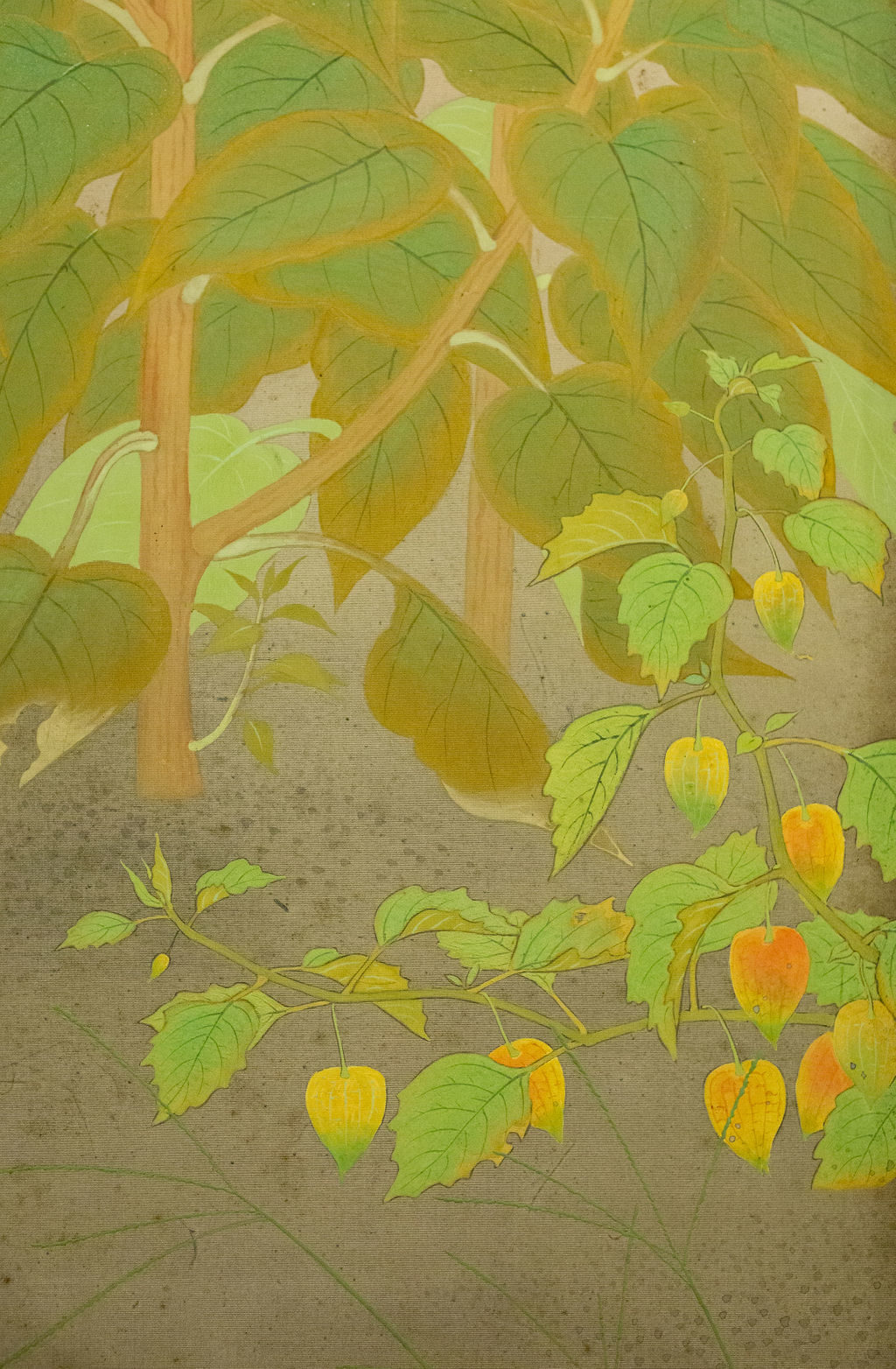 Japanese Two Panel Screen: Nihonga Style Painting of Cockscomb and ...