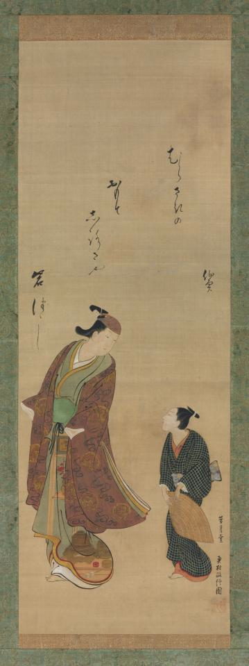 Japanese Scroll: Actor and Assistant by Okumura Masanobu - Naga Antiques