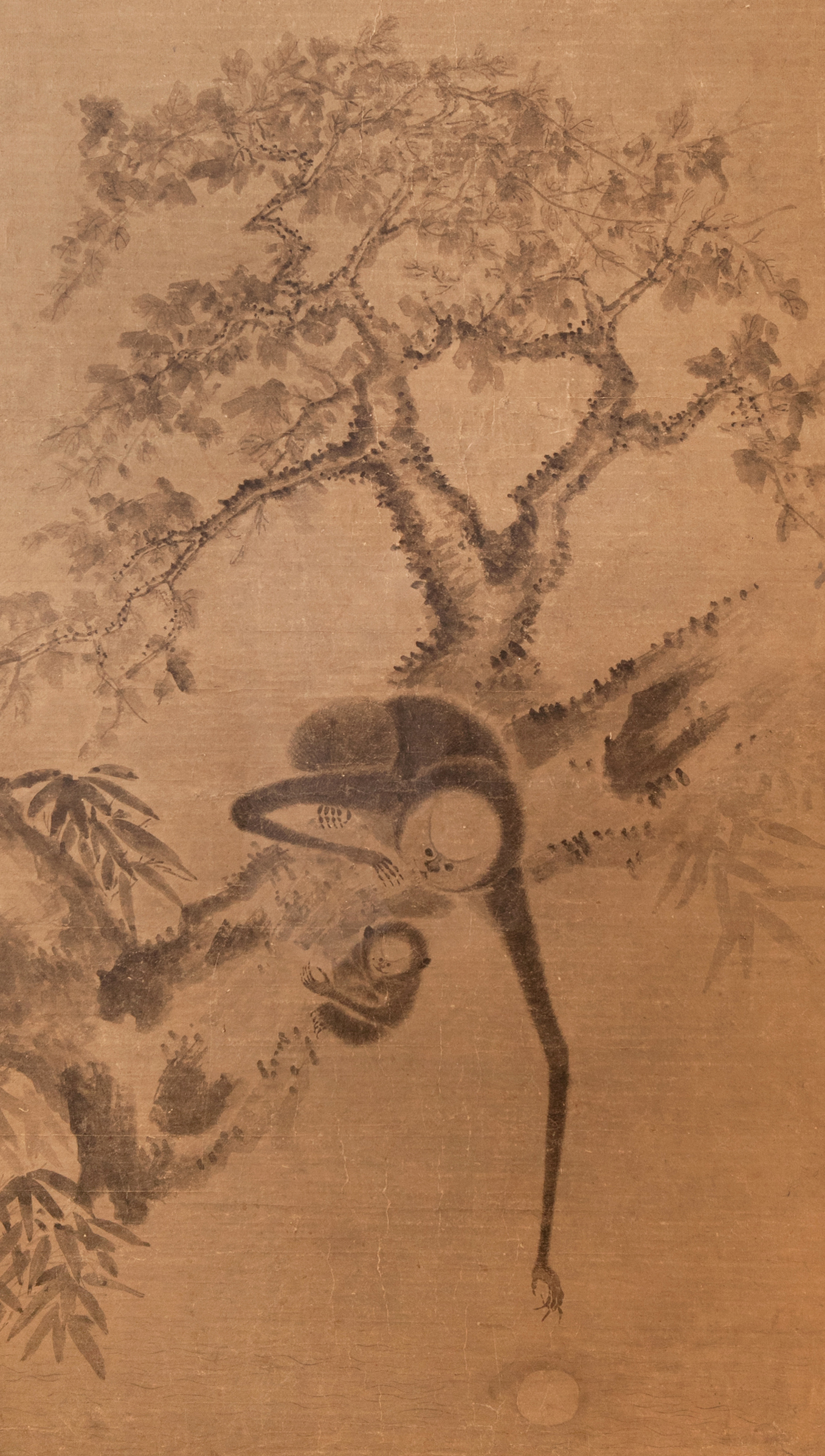 Early Japanese Framed Painting, Originally a Scroll: Monkeys in a Tree ...