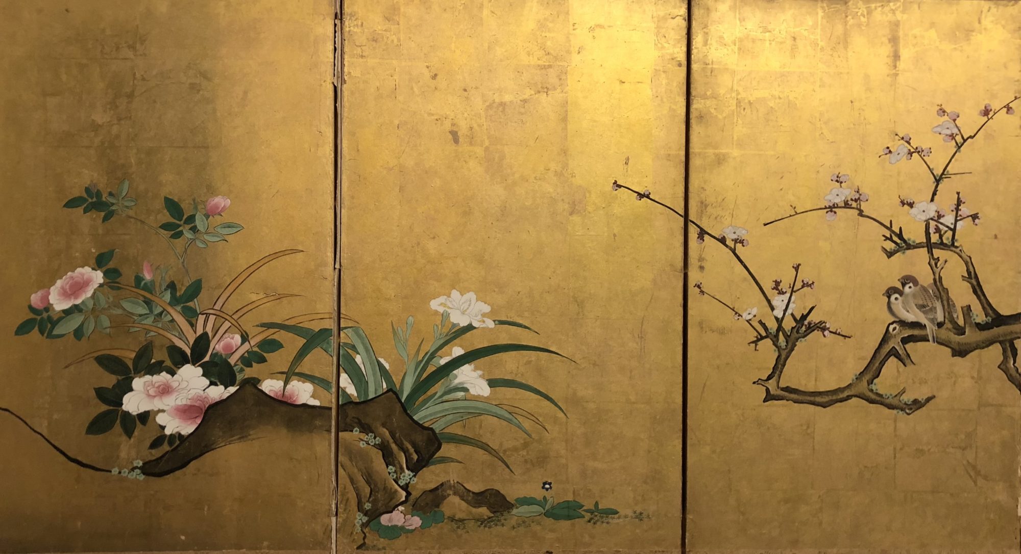 Japanese Six Panel Screen: Late Winter Into Early Spring - Naga Antiques