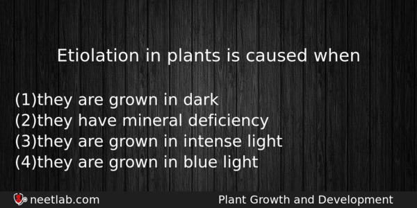 Etiolation in plants is caused when - NEETLab