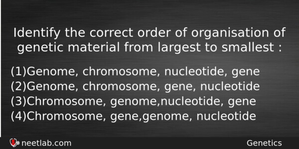 Identify The Correct Order Of Organisation Of Genetic Material From Largest To Smallest Neetlab