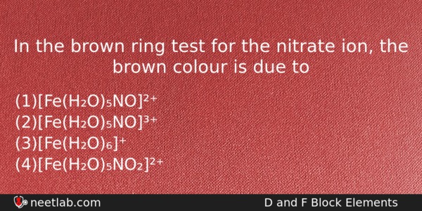 In the brown ring test for the nitrate ion, the brown colour is due to ...