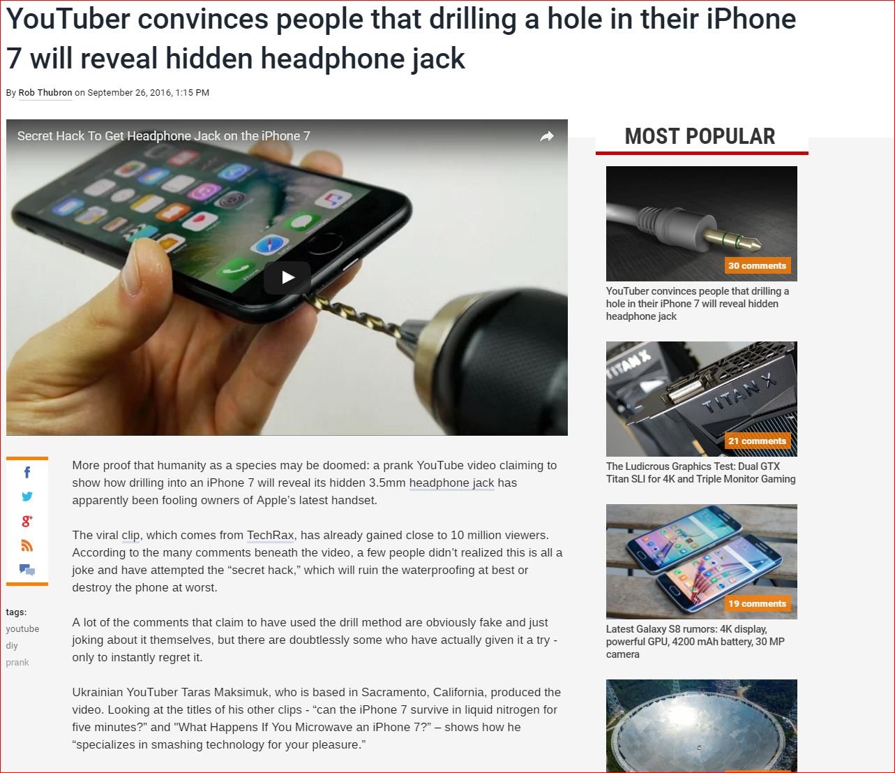 YouTuber Convinces people to drill into their iPhone 7 to reveal hidden ...