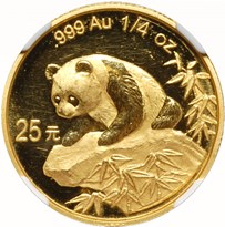 1999 25 Yuan MS Gold Panda Large Date Serif 1 Value | NGC