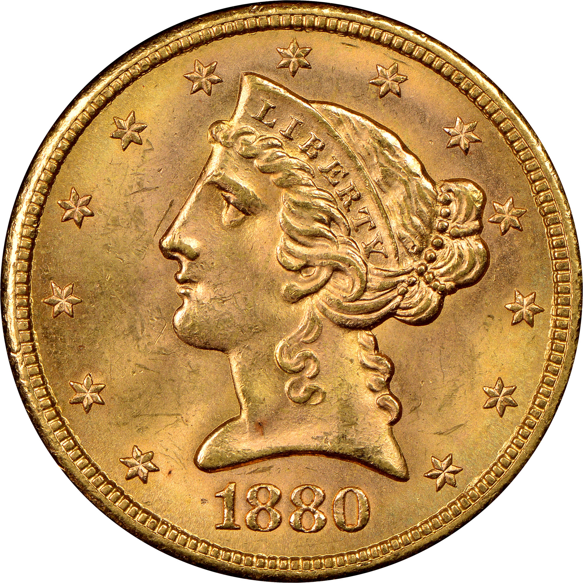 1880 S 5 MS Liberty Head 5 NGC