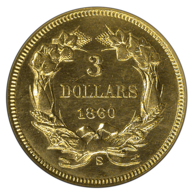 1860 S 3 MS Three Dollar Gold NGC 1860 S 3 MS Three Dollar Gold NGC