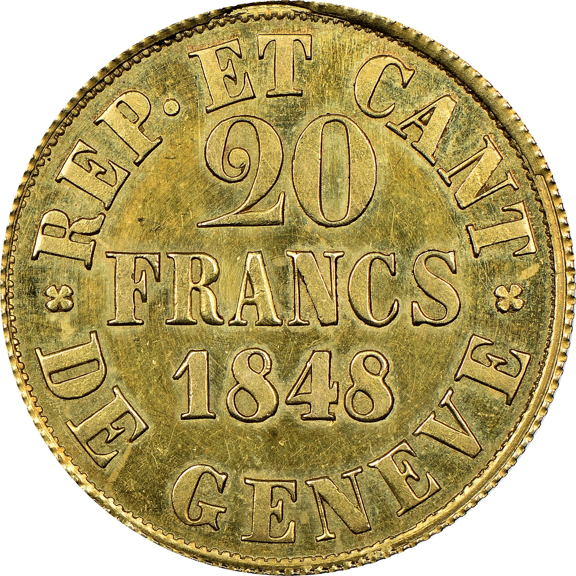 Swiss Cantons GENEVA (Swiss Cantons) 20 Francs KM 140 Prices & Values