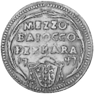 Italian States PAPAL STATES-FERRARA 1/2 Baiocco KM 143 Prices & Values