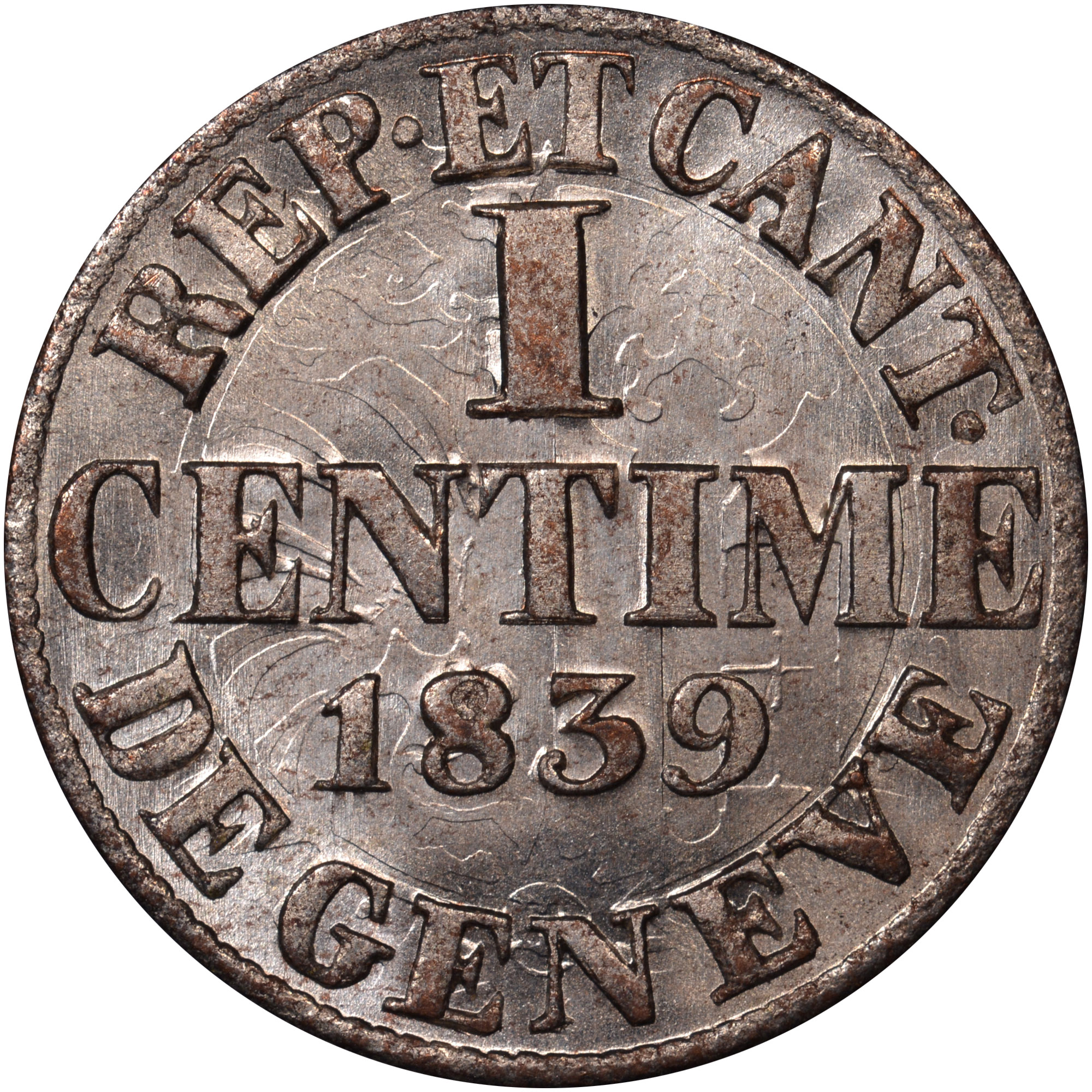 Swiss Cantons GENEVA (Swiss Cantons) Centime KM 125a Prices & Values