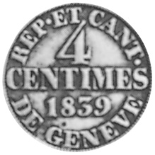 Swiss Cantons GENEVA (Swiss Cantons) 4 Centimes KM 127 Prices & Values