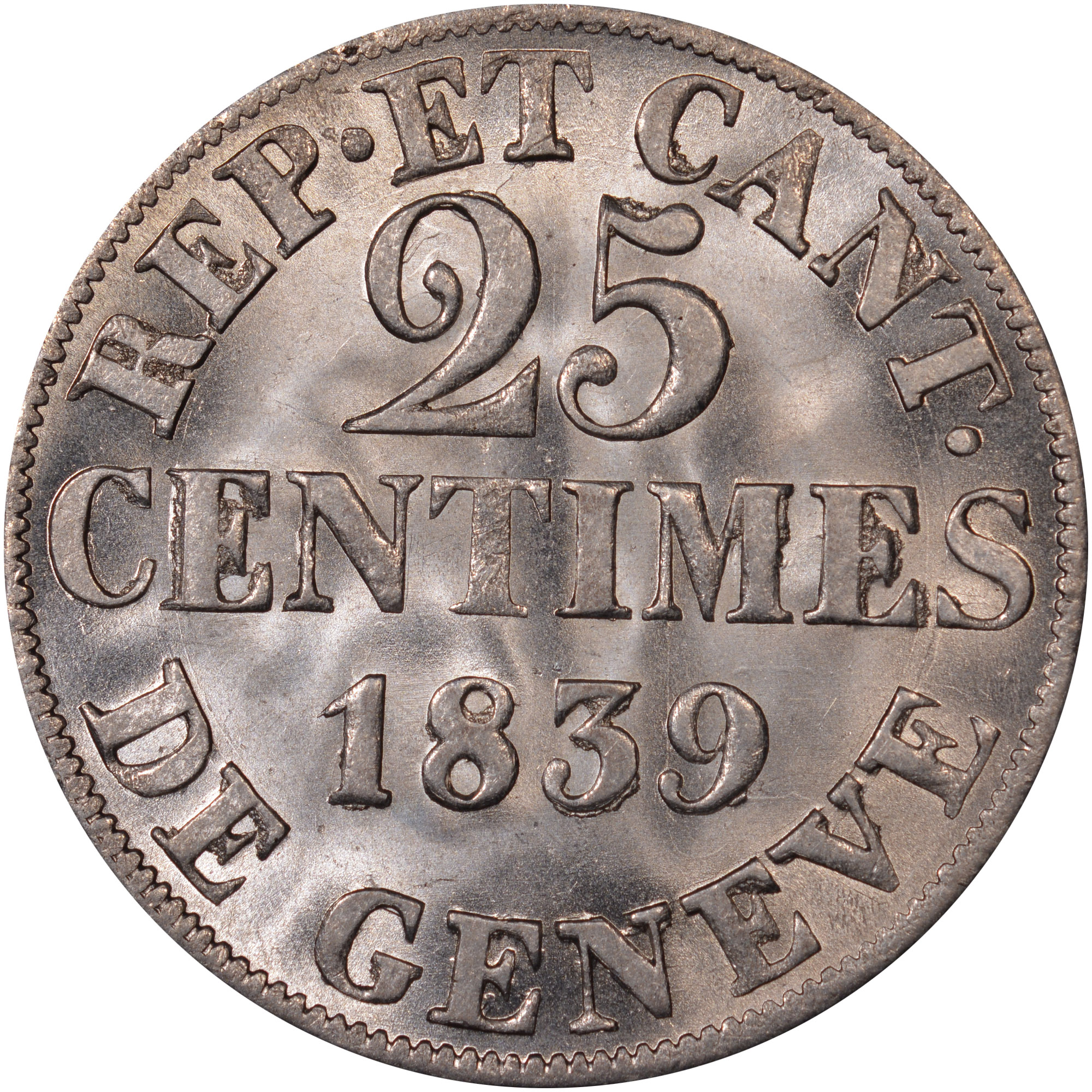 Swiss Cantons GENEVA (Swiss Cantons) 25 Centimes KM 129a Prices & Valu