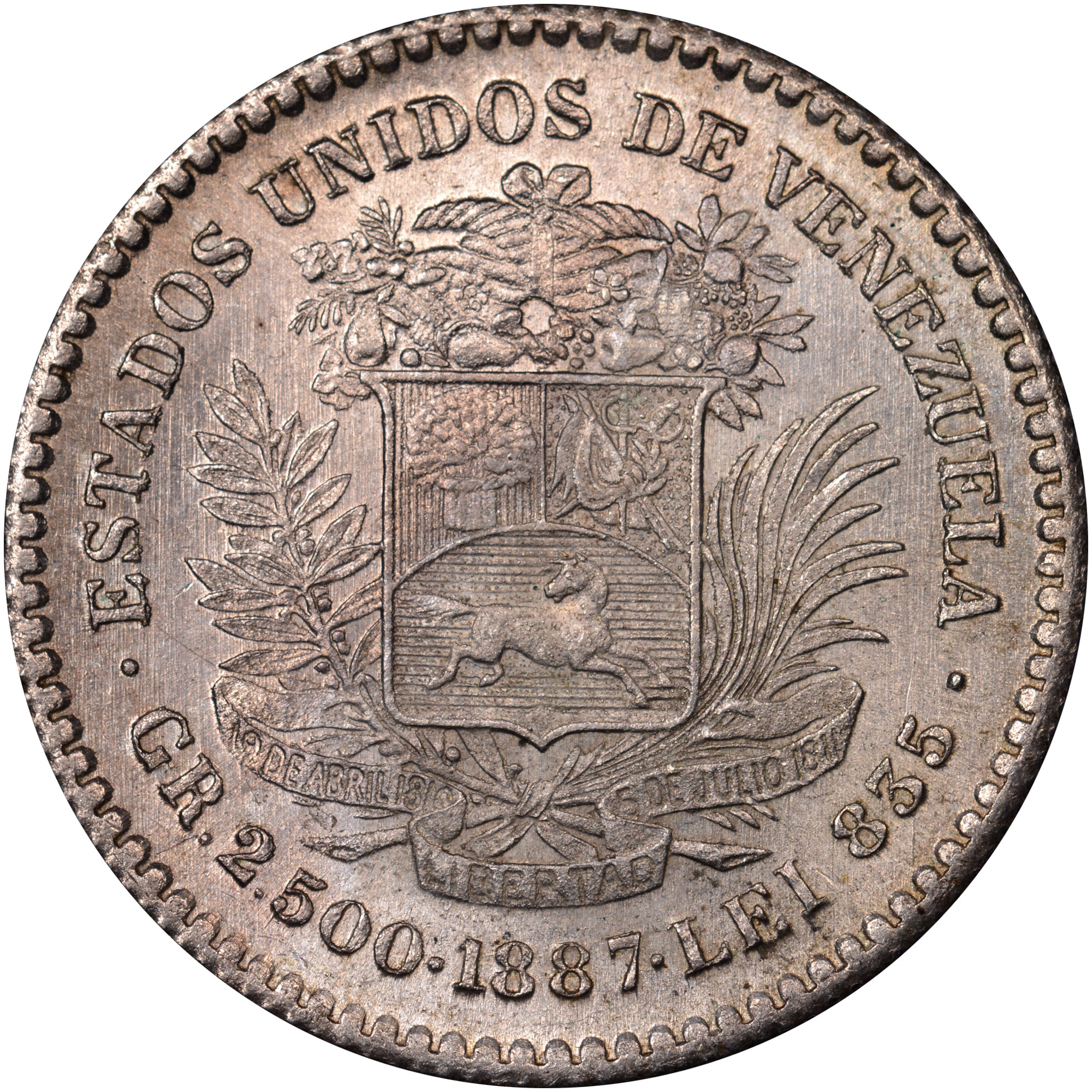 1879-1936 Venezuela Gr 2.500, 1/2 Bolivar Y 21 Prices & Values | NGC