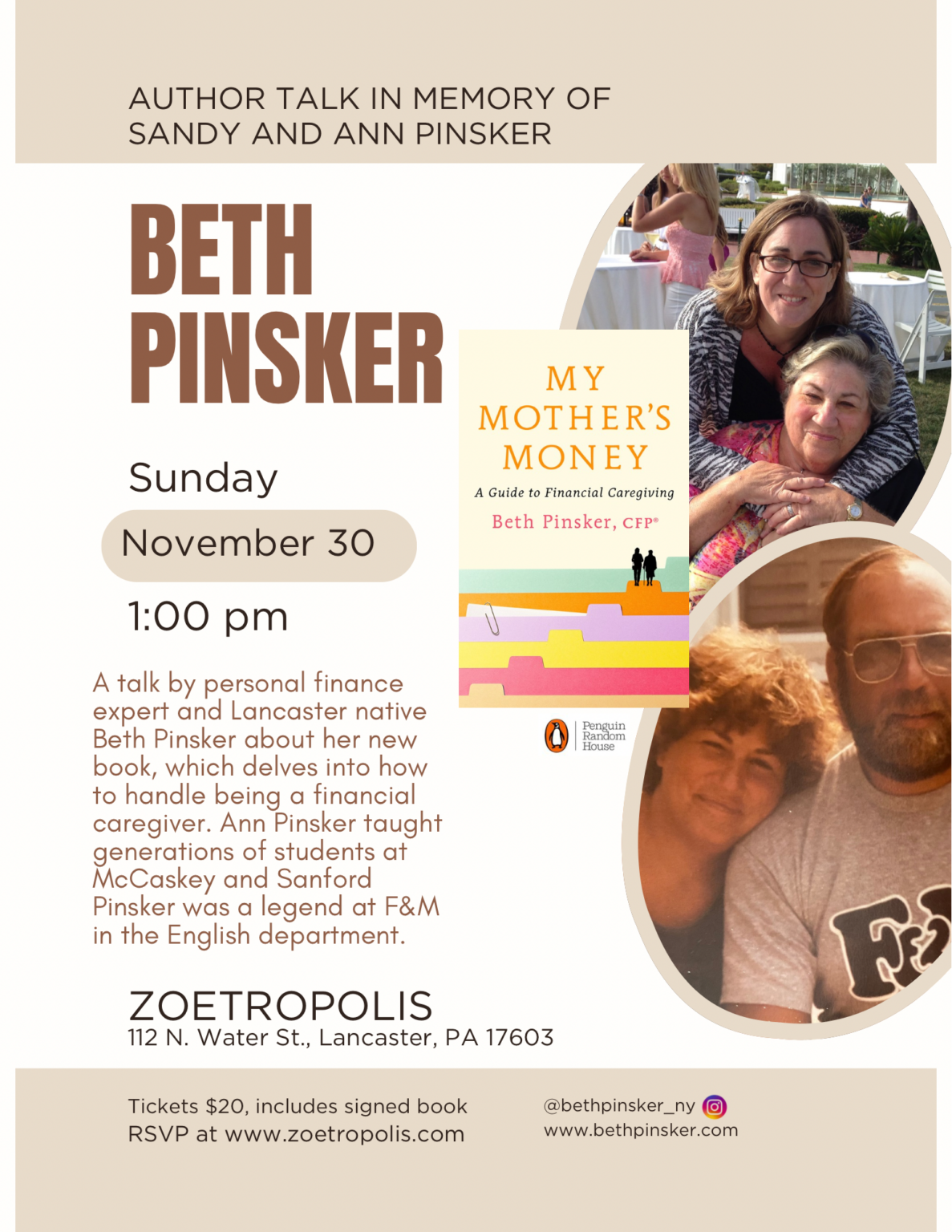 Author Talks with Beth Pinsker: In Memory of Sandy and Ann Pinsker ...