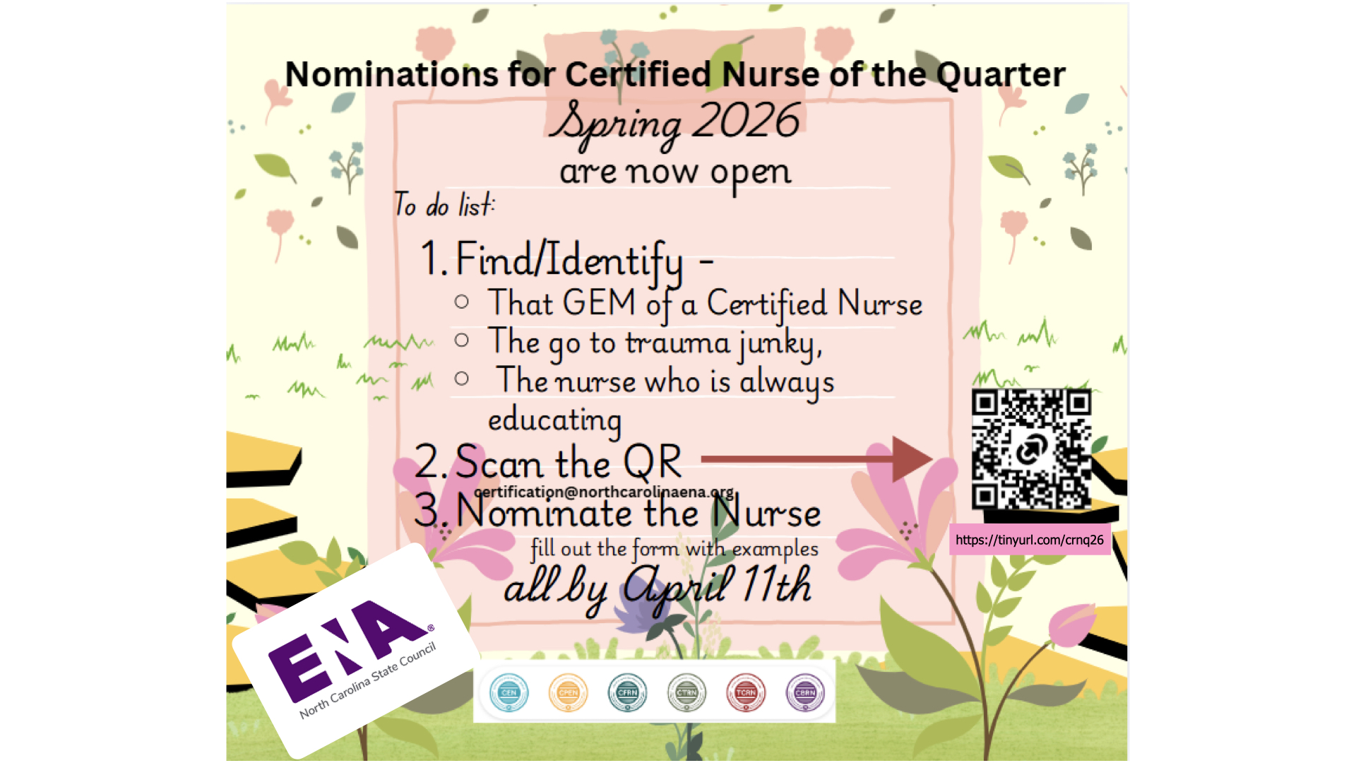 NCENA Spring 2026 Certified Nurse of the Quarter - NOMINATIONS ARE OPEN ...