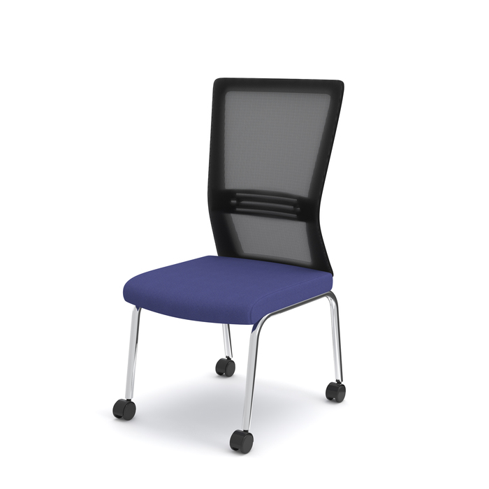 Multi-purpose chair with a fabric-covered mesh backrest, a four-leg ...