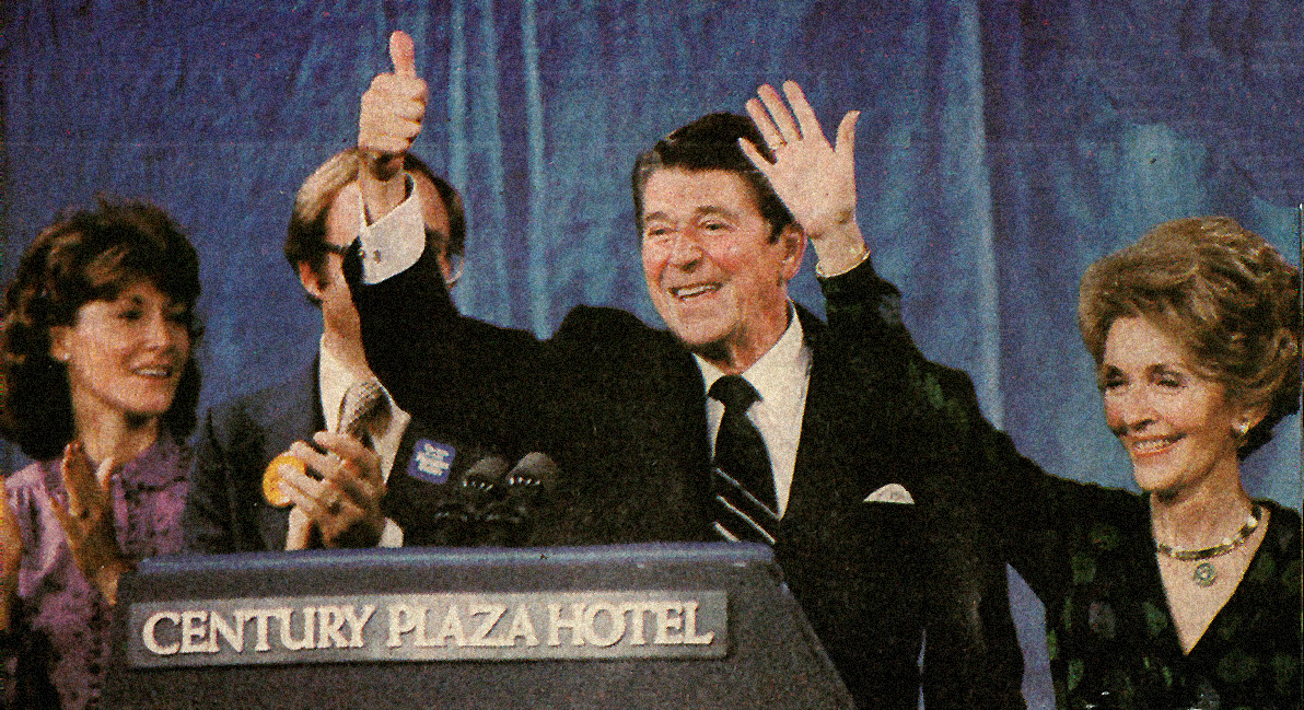 Ronald Reagan easily defeats incumbent President Jimmy Carter in U.S ...