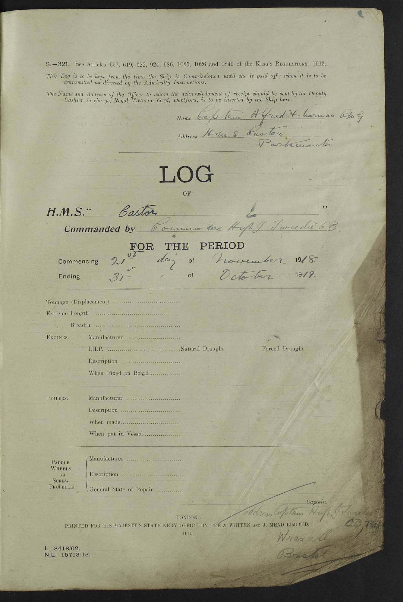 HMS Castor, light cruiser - British warships of World War 1