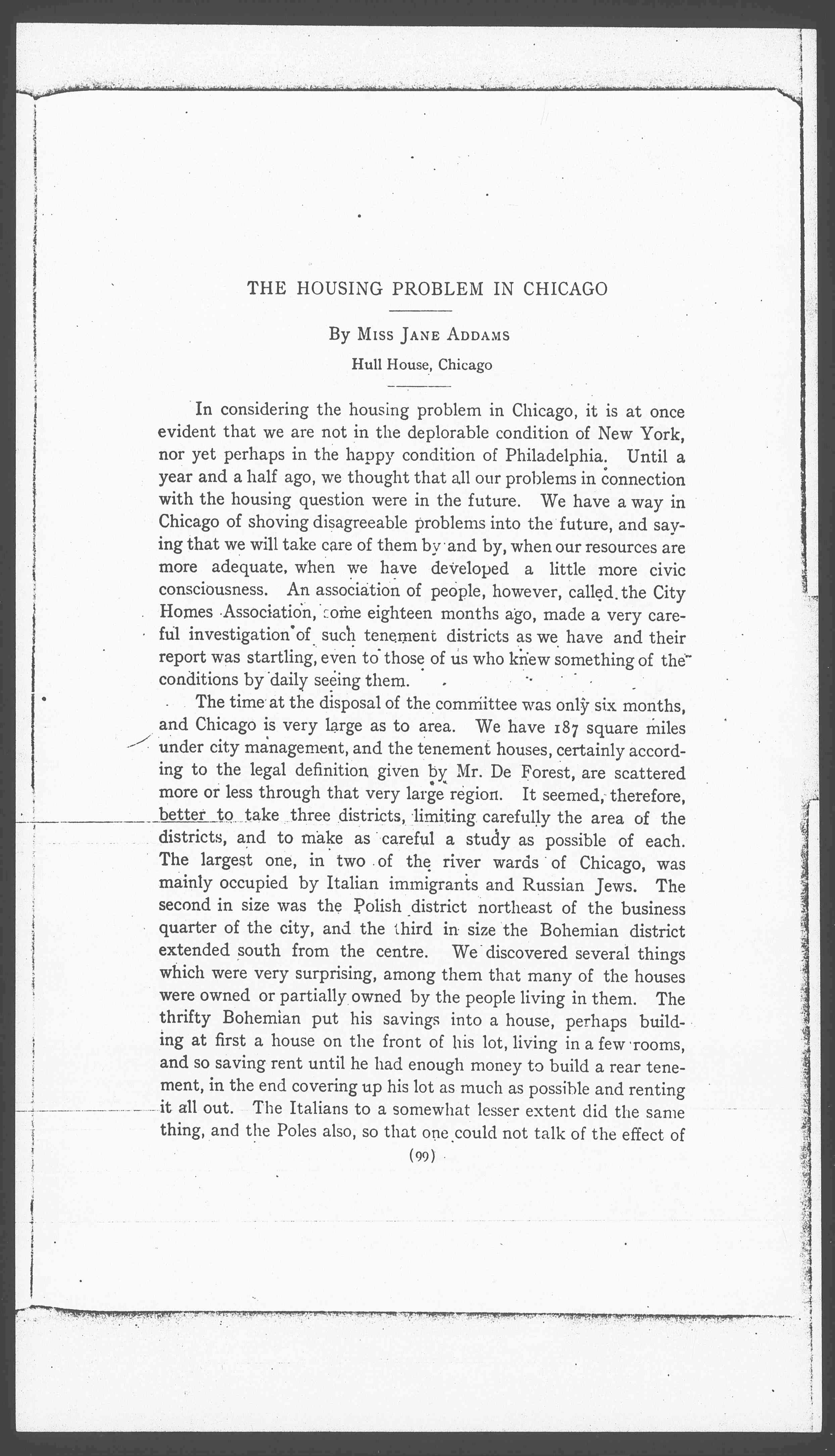 The Housing Problem in Chicago, July 1902 · Jane Addams Digital Edition