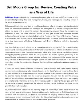 Bell Moore Group Inc. Review: Creating Value as a Way of Life