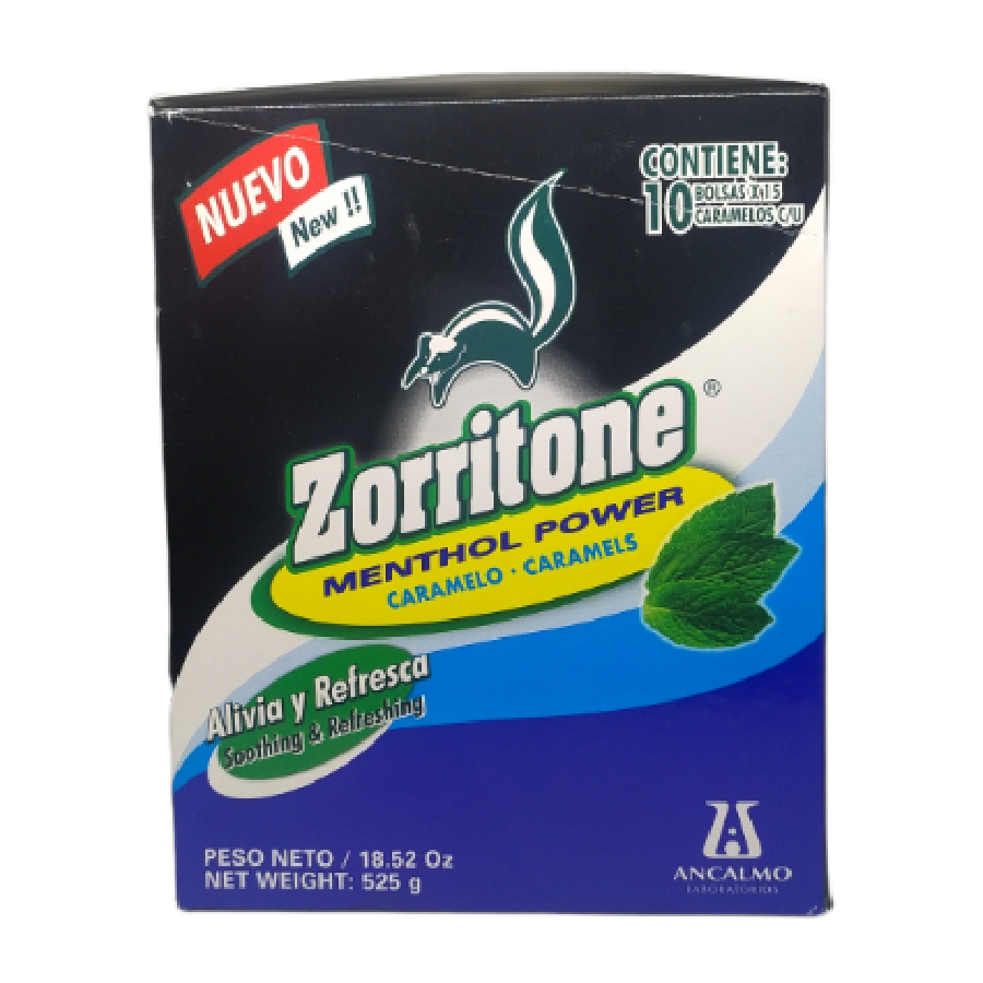 ZORRITONE CARAMELOS MENTHOL POWER DISP.X 10 BOLSA 15 UNID (Precio x ...