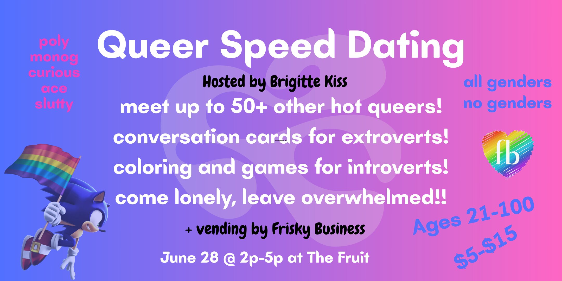 Queer Speed Dating!, Saturday, June 28, 2025, 2:00pm | The Fruit | Durham, NC | Opendate