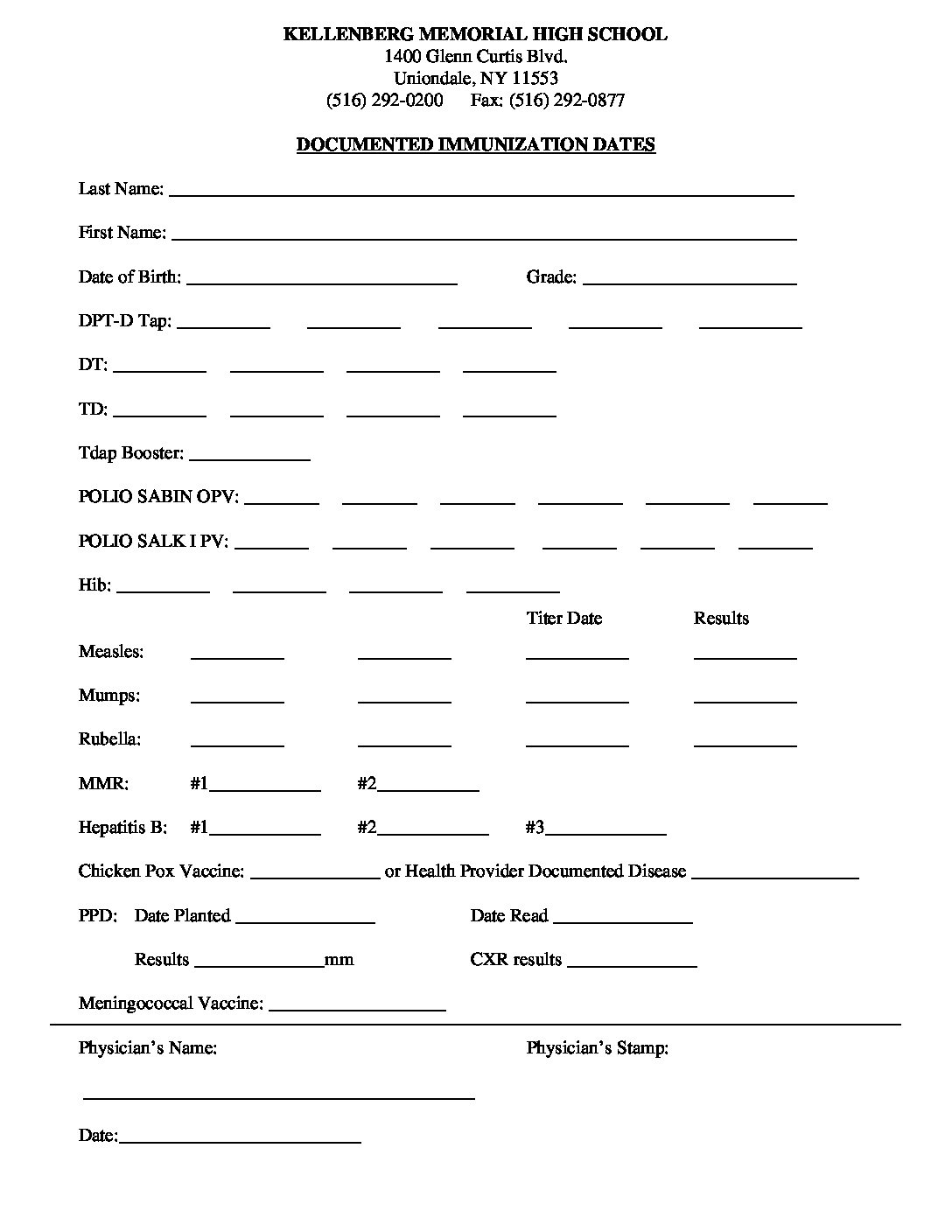 immunization – Kellenberg Memorial High School