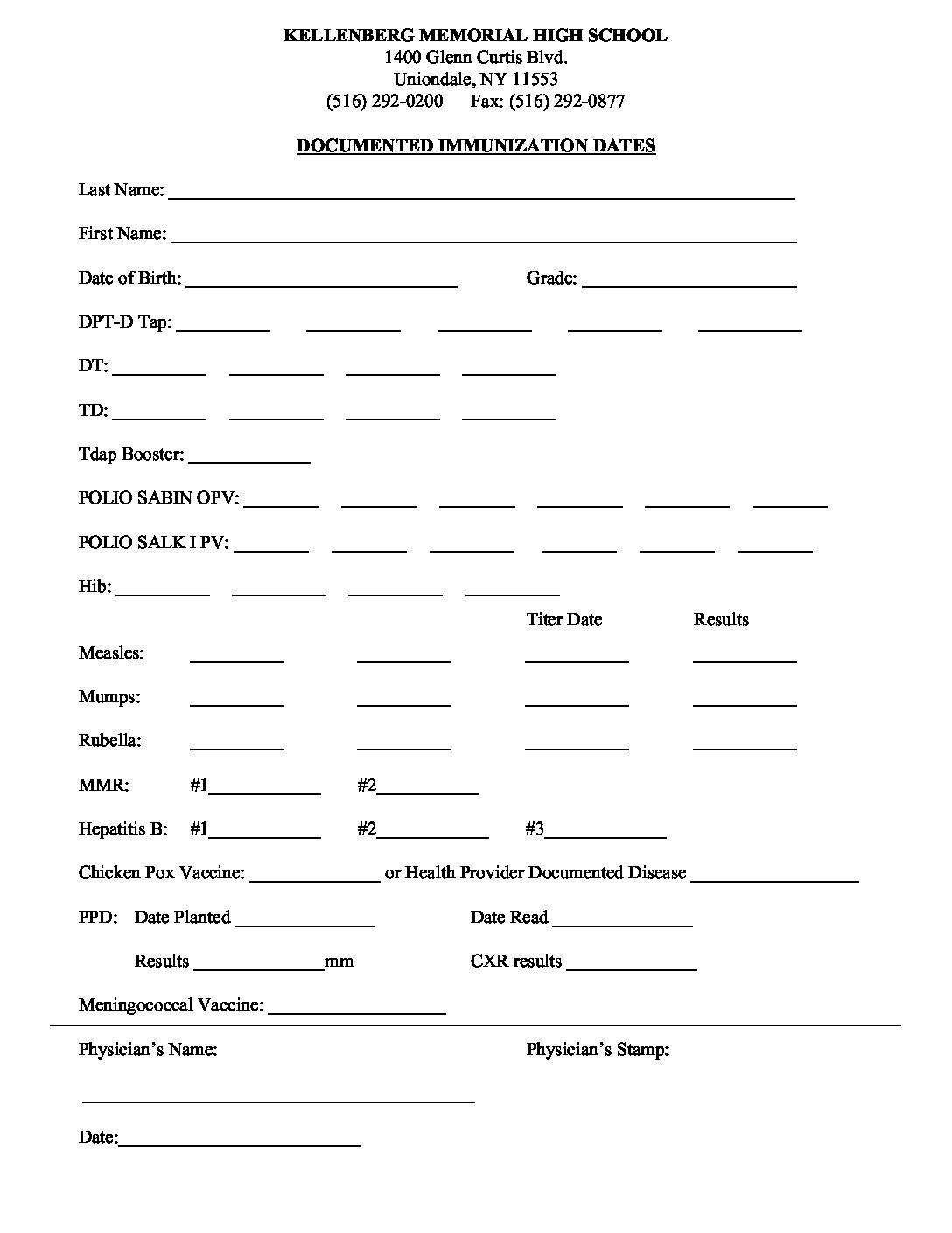 ImmunizationForm – Kellenberg Memorial High School
