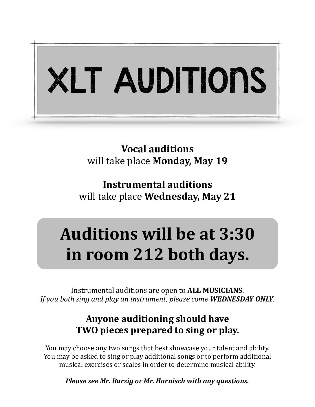 XLT Audition Flyer – Kellenberg Memorial High School