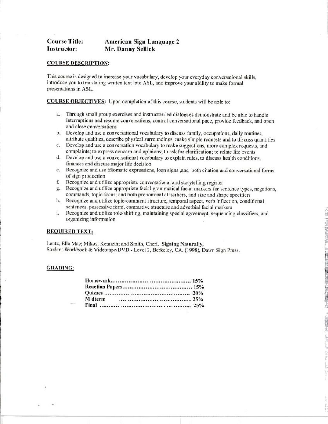 American Sign Language II – Kellenberg Memorial High School