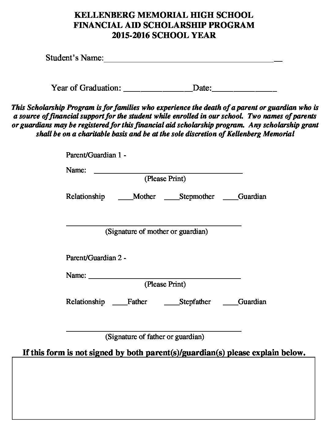Financial Aid Scholarship Form 2015-16 – Kellenberg Memorial High School