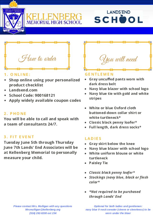 High School Land's End Uniform Information – Kellenberg Memorial High ...