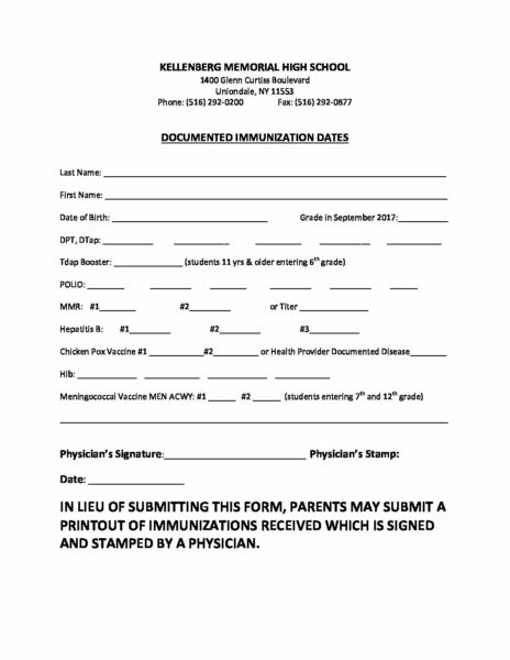 Immunization Form 2018-2019 – Kellenberg Memorial High School