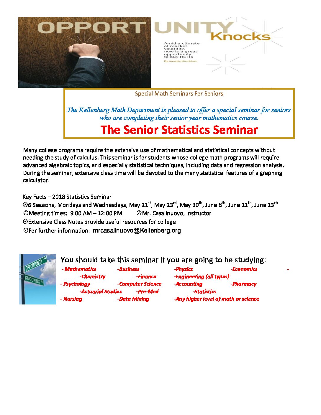 Statistics Seminar Brochure- 2018 – Kellenberg Memorial High School