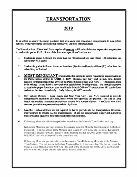 Transportation Information – Kellenberg Memorial High School