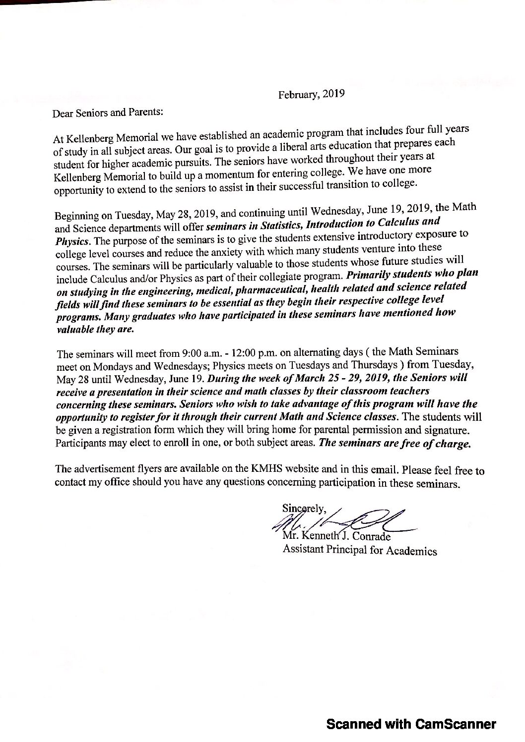 Senior Sci _ Math Seminars Parent Letter 2019 – Kellenberg Memorial ...