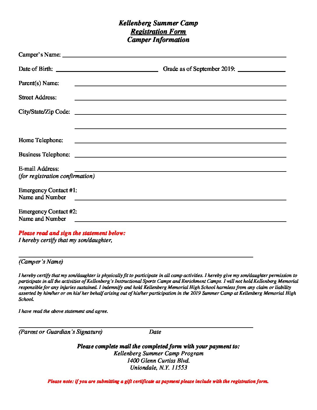 Registration Form 2019 A – Kellenberg Memorial High School
