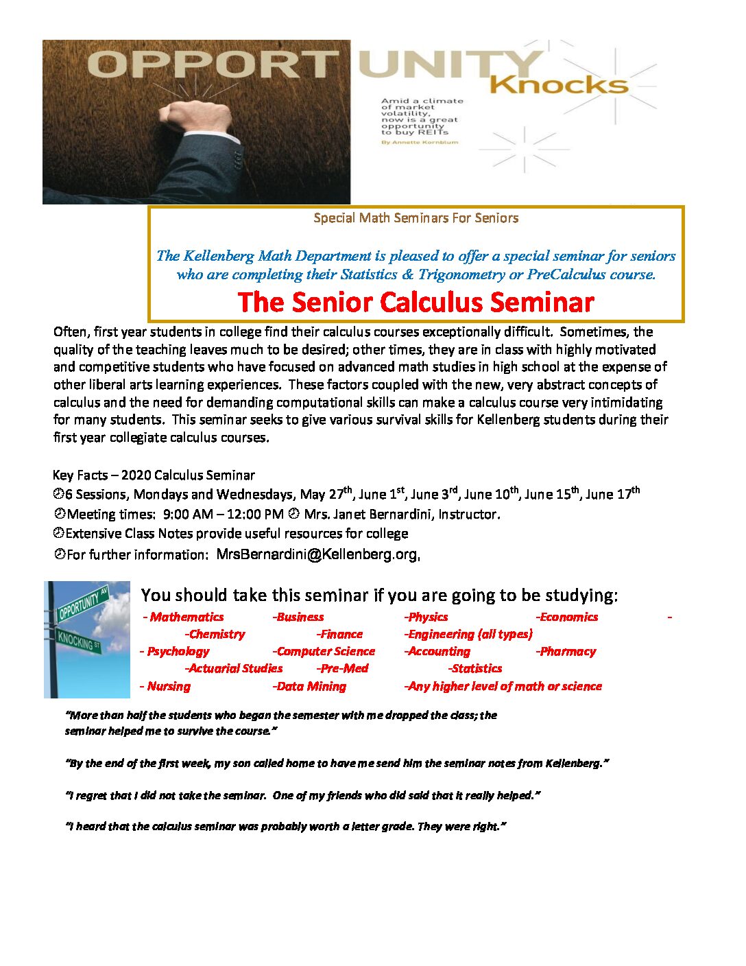 Calculus Seminar Brochure- 2020 – Kellenberg Memorial High School