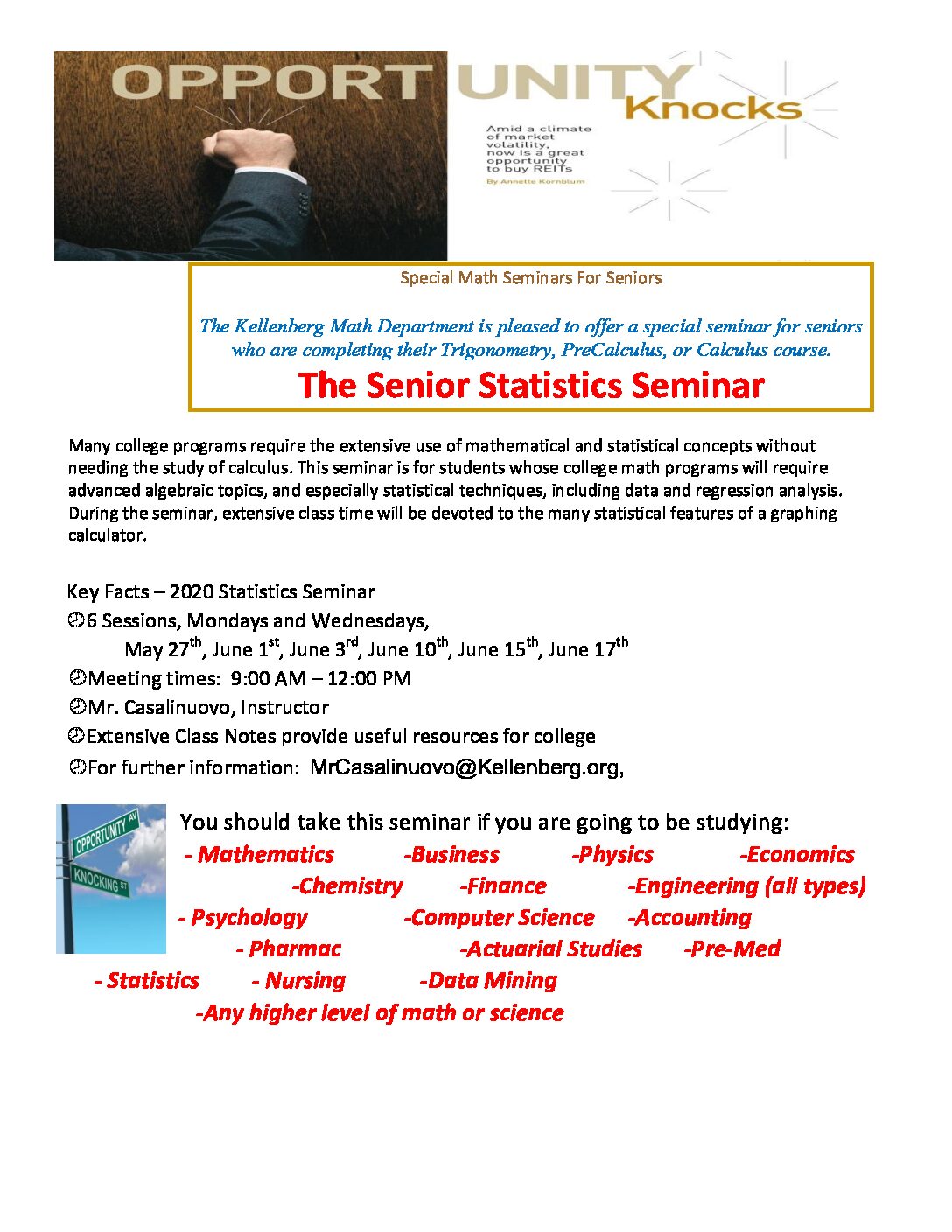Statistics Seminar Brochure- 2020 – Kellenberg Memorial High School