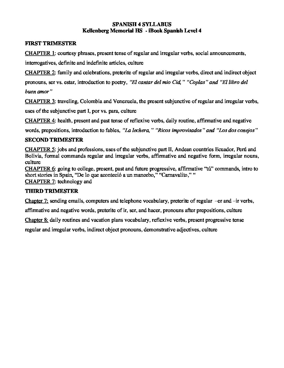 SPANISH 4 SYLLABUS – Kellenberg Memorial High School