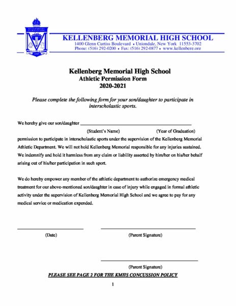 Kellenberg Athletic Permission Form,2020-2021 – Kellenberg Memorial High School