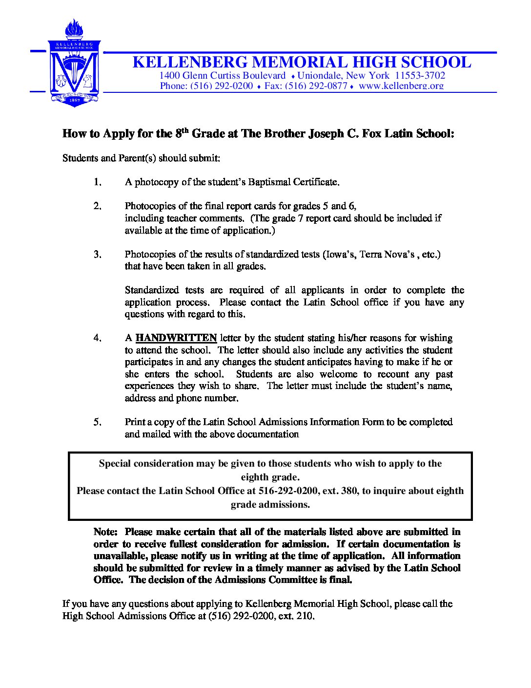 How to Apply to the 8th Grade updated 2020 – Kellenberg Memorial High ...