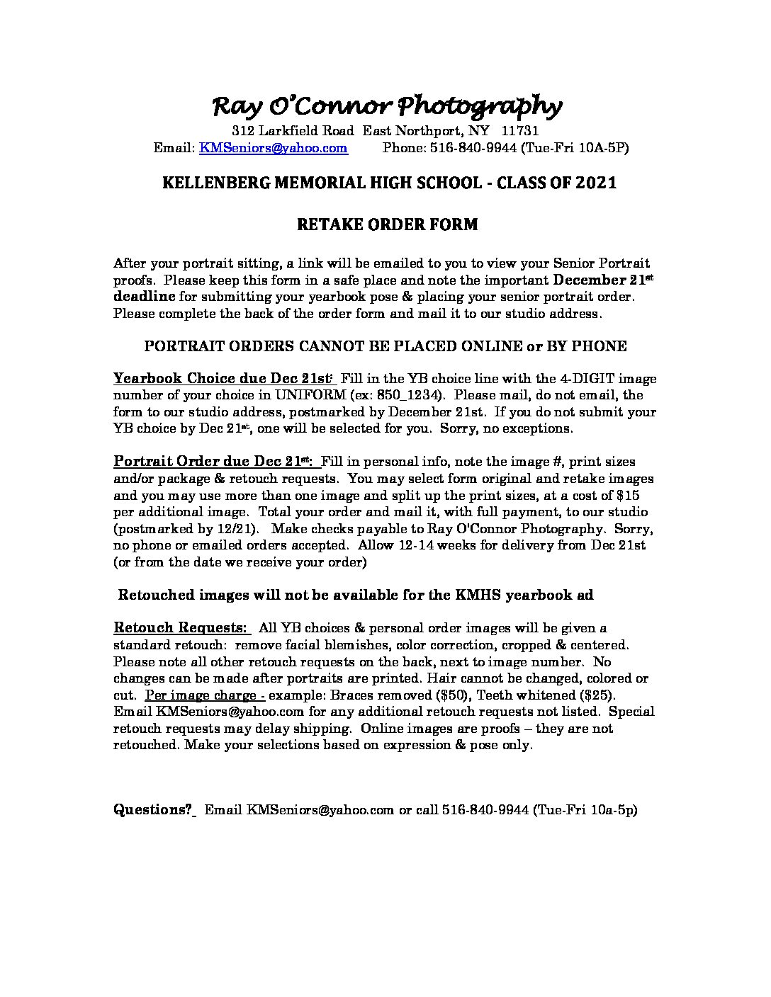 Senior Photo Retake Form 2021 – Kellenberg Memorial High School