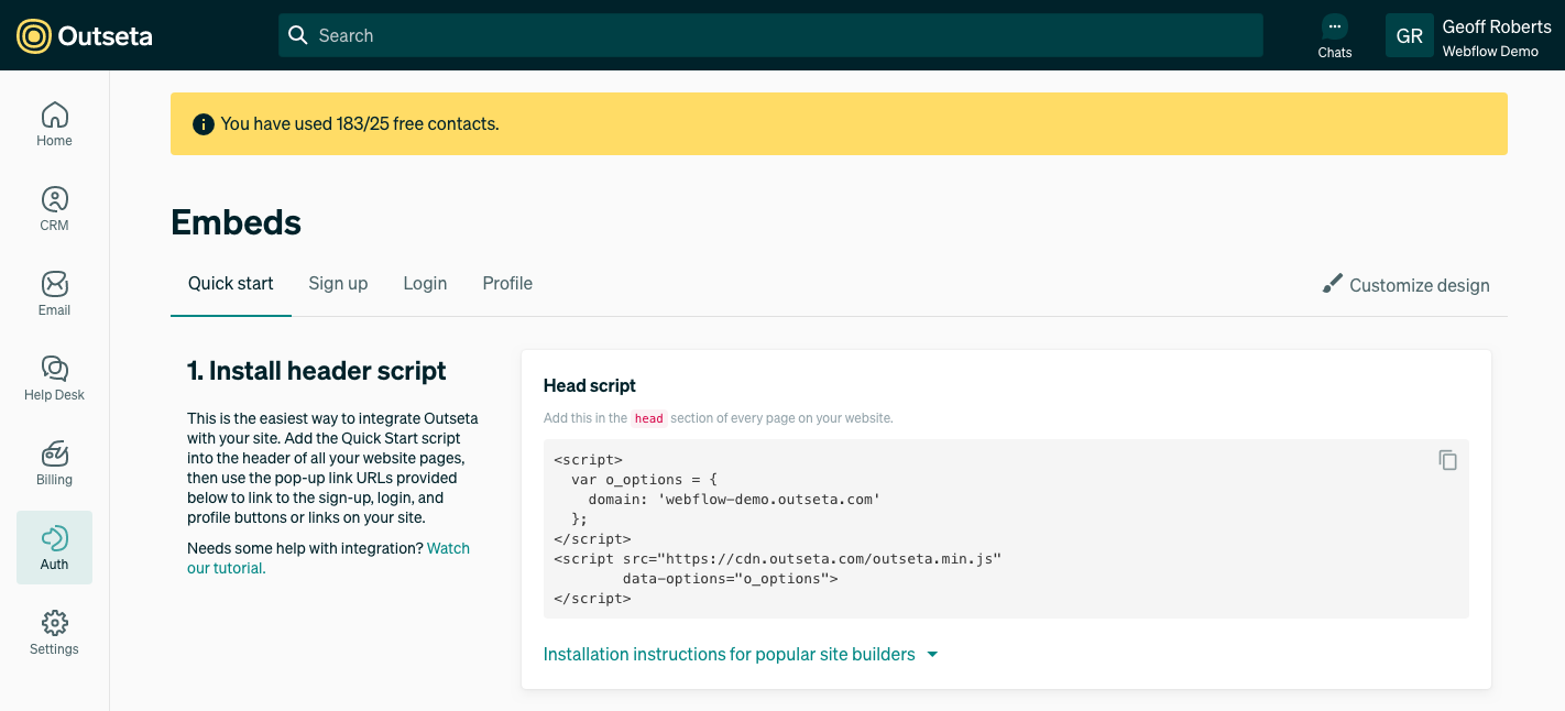 Outseta's sign-up and login embeds | Outseta Knowledge Base