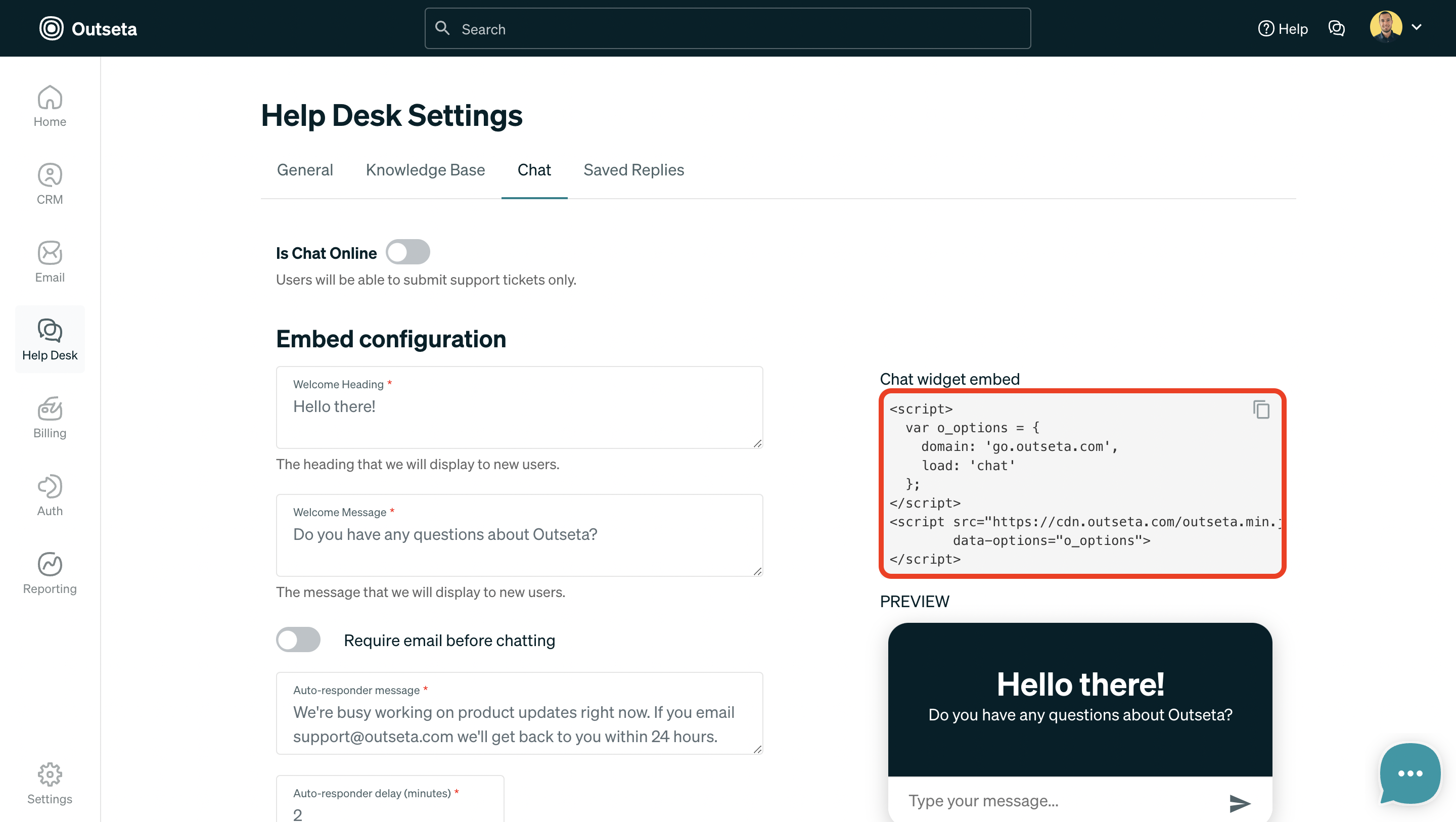 Integrating Outseta's chat widget with your website | Outseta Knowledge Base