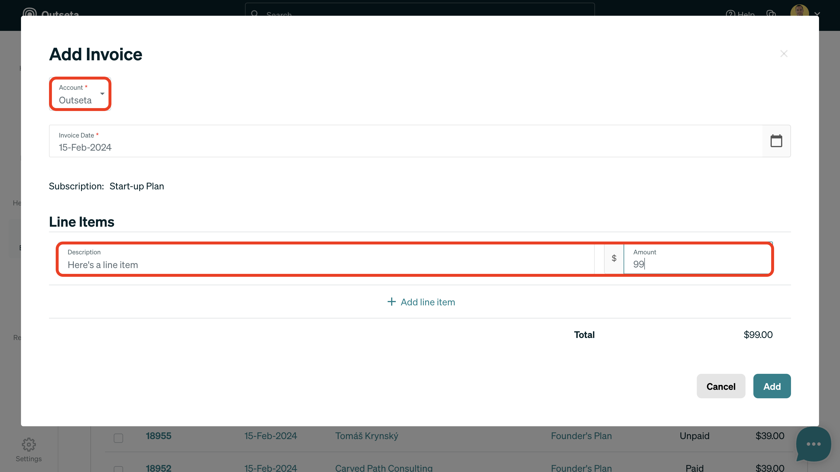 Manually creating invoices | Outseta Knowledge Base