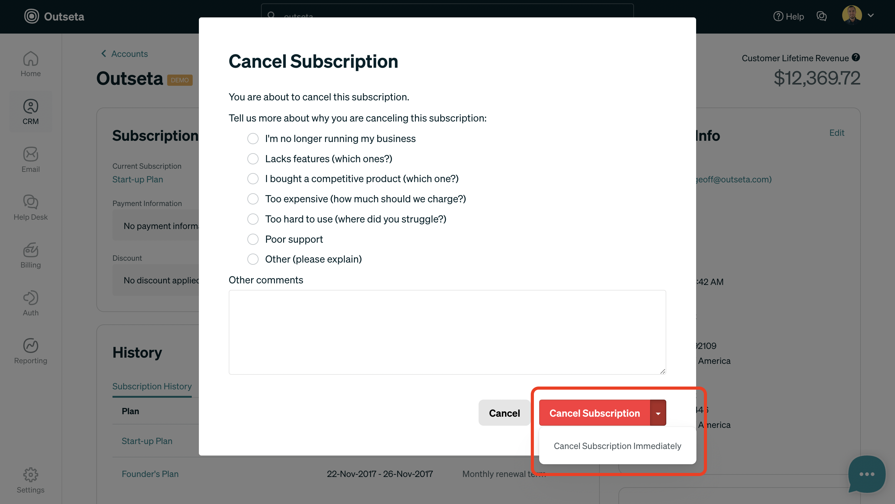 Cancelling subscriptions | Outseta Knowledge Base
