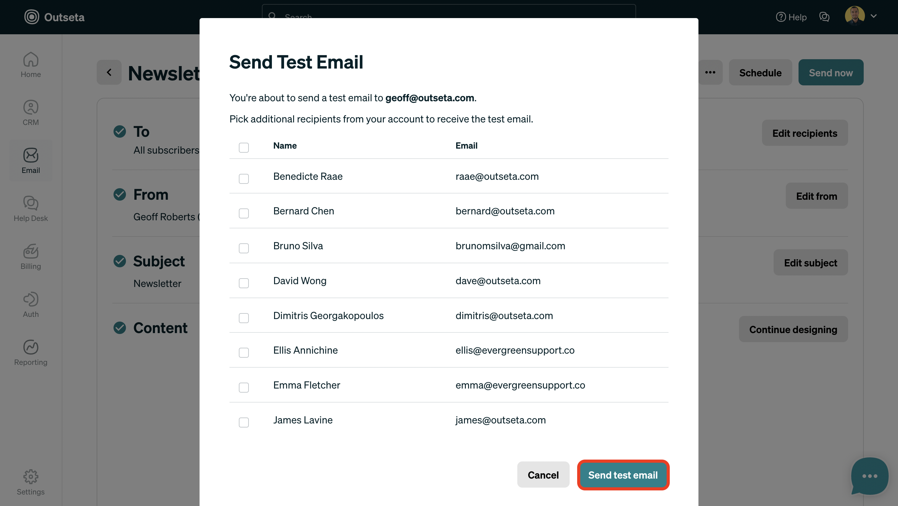 Send a test email | Outseta Knowledge Base