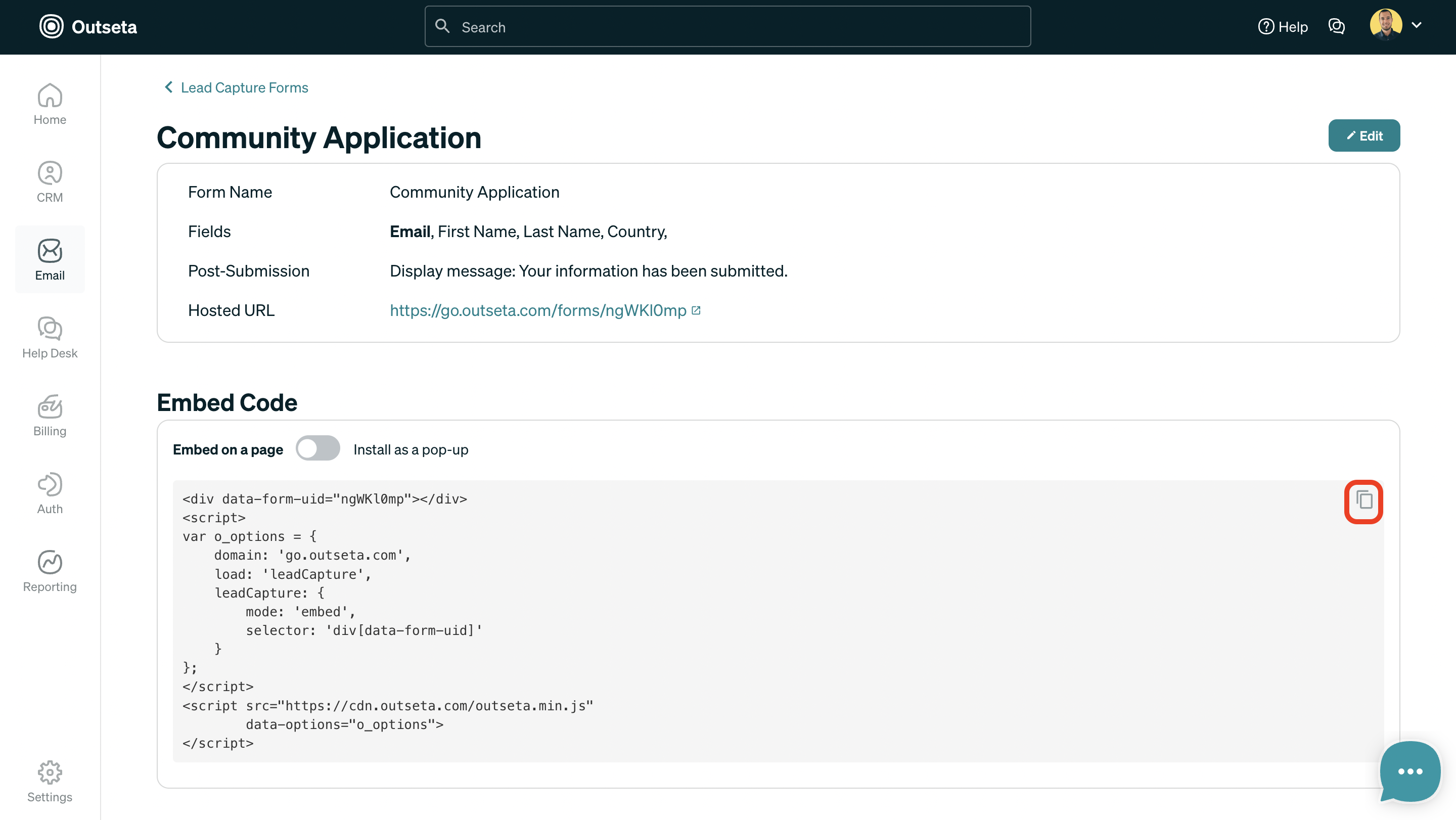 Integrate lead capture forms | Outseta Knowledge Base