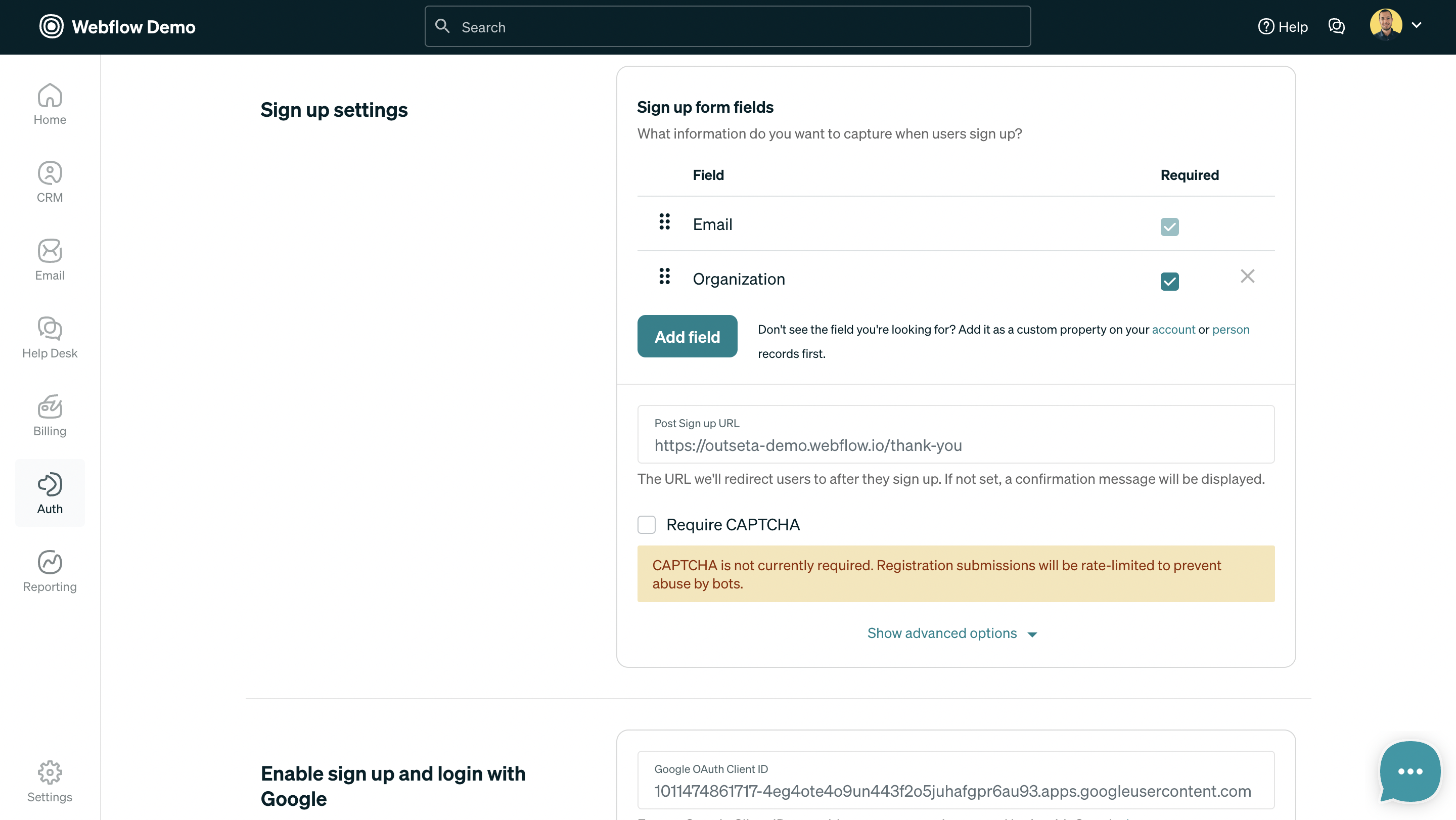 Configure your sign up and login settings | Outseta Knowledge Base